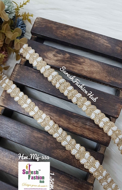 Royal Ivory Beaded and Gold Cutdana Handwork Borders