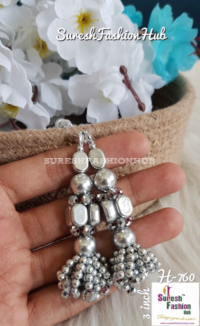 Silver Beaded Latkan - Suresh Fashion Hub India Designer Laces