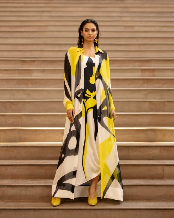 Abstract Print Jacket with Slip Dress