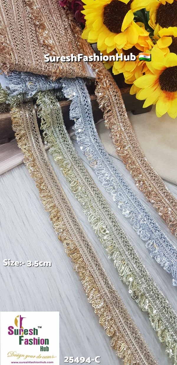 Light Gold Sequence Badla Jhalar