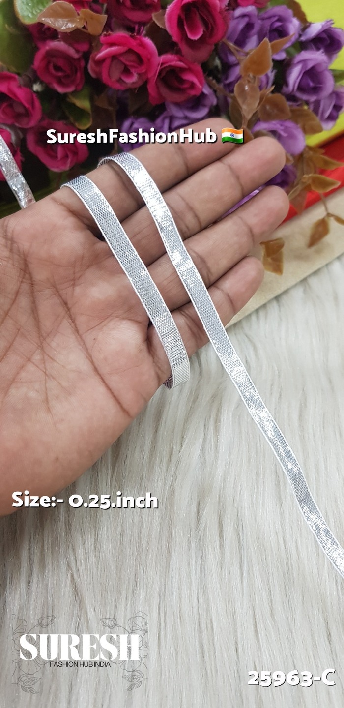 25963-C Silver Plain Gota Patti Lace – 0.25 inch | Suresh Fashion Hub India