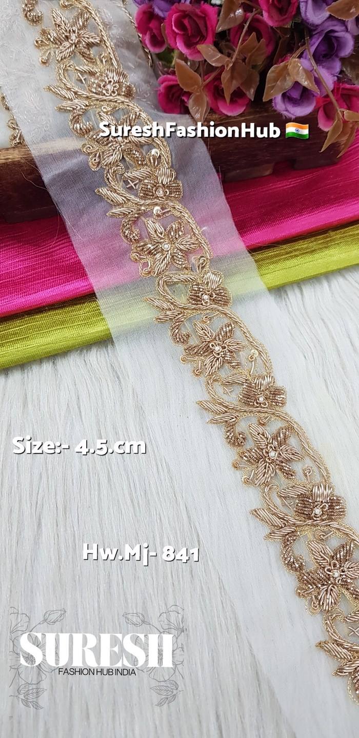 Zardosi Floral Handmade Organza Border – Mj-841 | Suresh Fashion Hub India