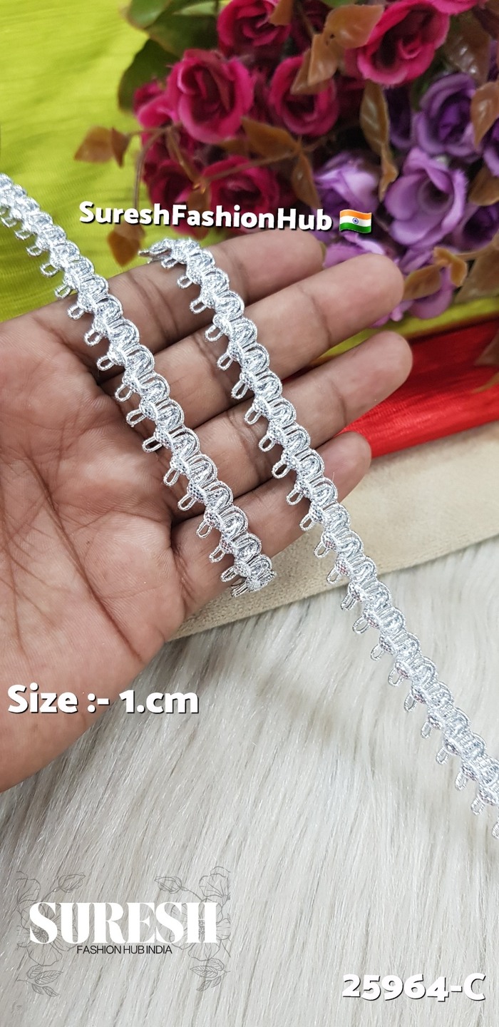 25964-C Silver One-Side Choch Gota Jhalar Lace – 1 cm