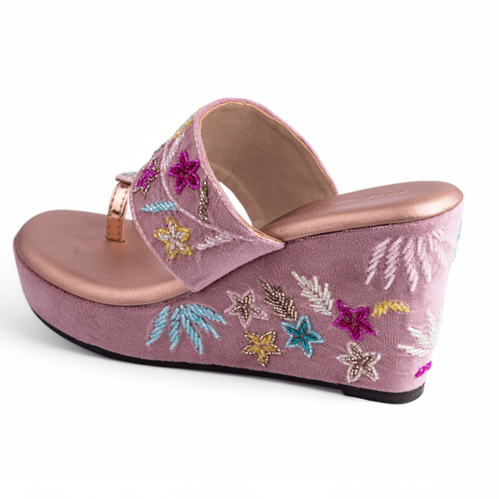 Women Rose Gold Cheerful Sequin Flower Wedges
