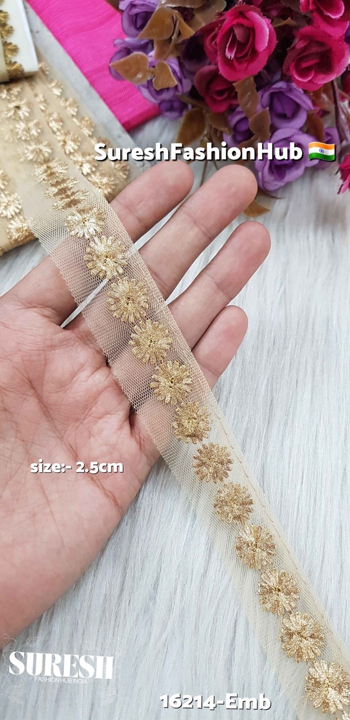 Pearl Rose Bloom Zari Net Lace