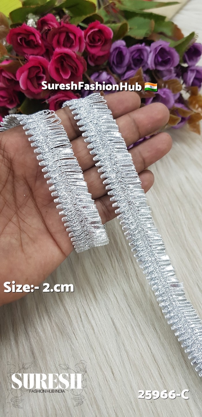 25966-C Silver Gota Patti Samosa Jhalar Lace – 2 cm